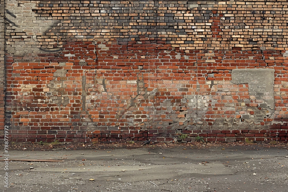a large, uniform brick wall The bricks are uniformly sized and are laid ...