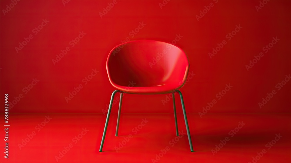 Minimalist design of a red chair against a red background. The chair is ...