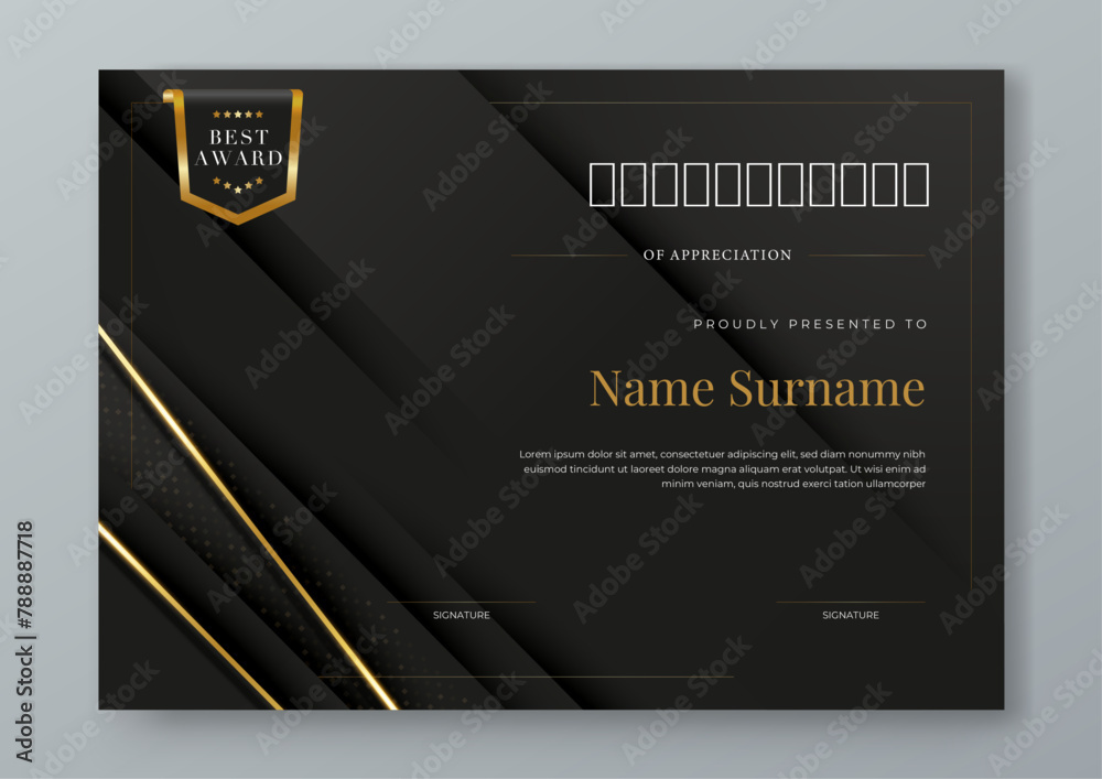 Black and gold vector flat and gradient modern certificate template for ...