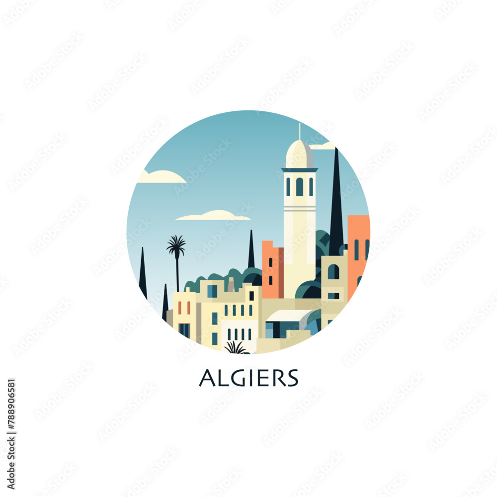 Algiers cityscape, vector badge, flat skyline logo, icon. Algeria city ...