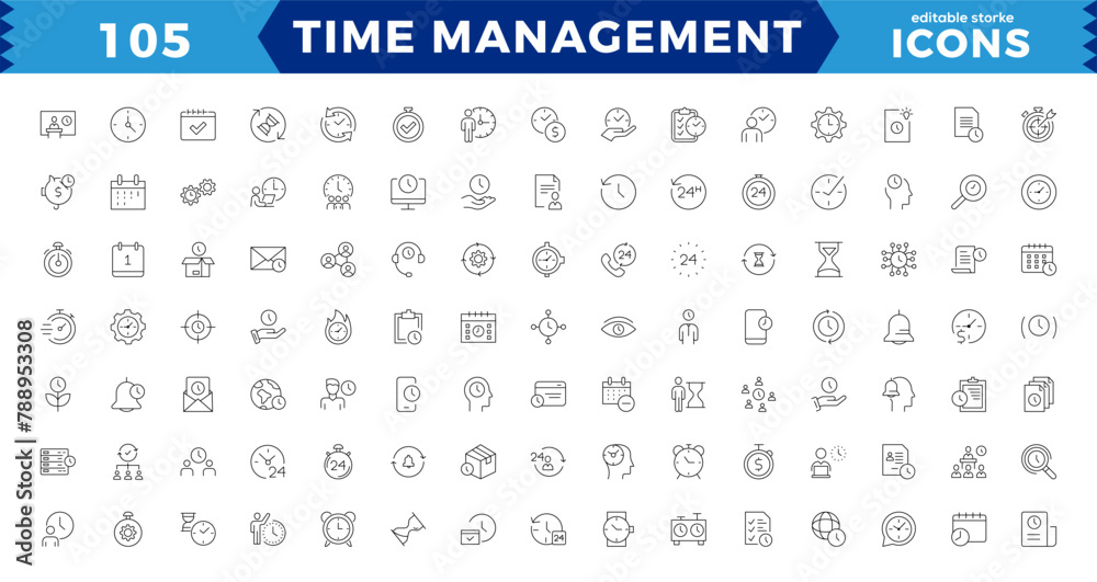 Time management. Linear icon collection. Editable stroke.time ...
