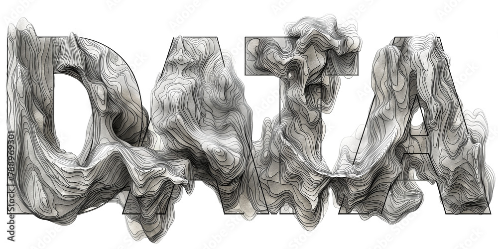 The word data written in topographic lines, science analytics map ...