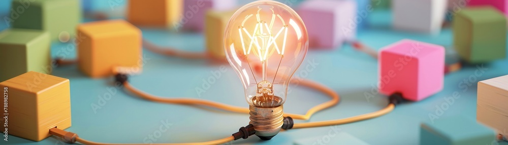 A light bulb connected to an energy source, pumping vibrant ideas into ...