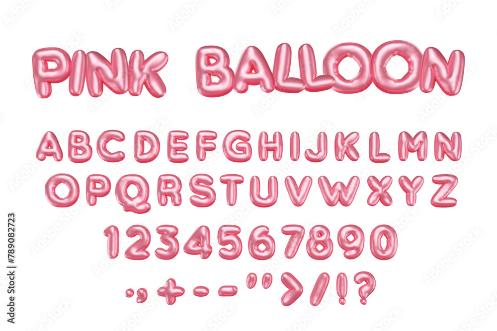 Pink 3d balloon font. Inflated English alphabet. Shiny isolated letters ...