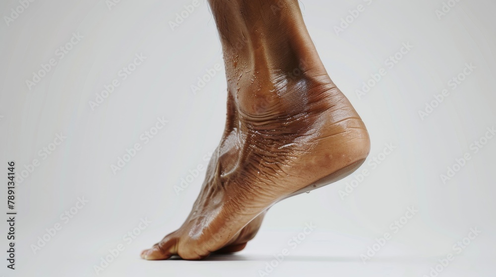 Close-up of an ankle with bruising and swelling showing sprain pain ...