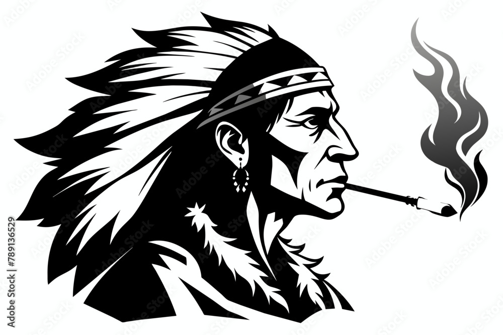 Vector, Native American smoking silhouette, laser cut, white background ...