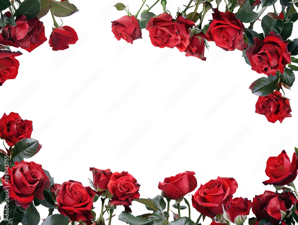 Bunch of red roses frame border for text and desig on transparent ...