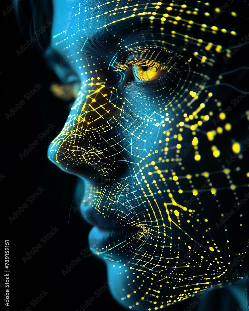 Facial Recognition Technology A 3D face scan with data points in ...