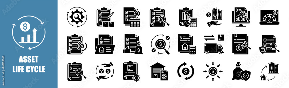 asset life cycle icon set for design elements, business, vector ...