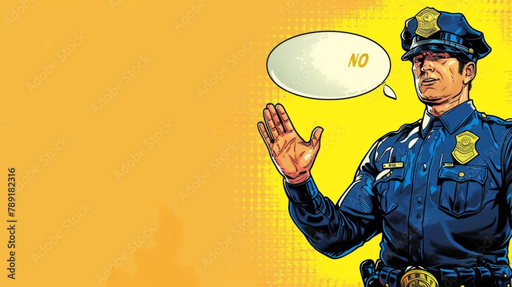 Vector illustration of police officer with hand gesture. Comic book ...