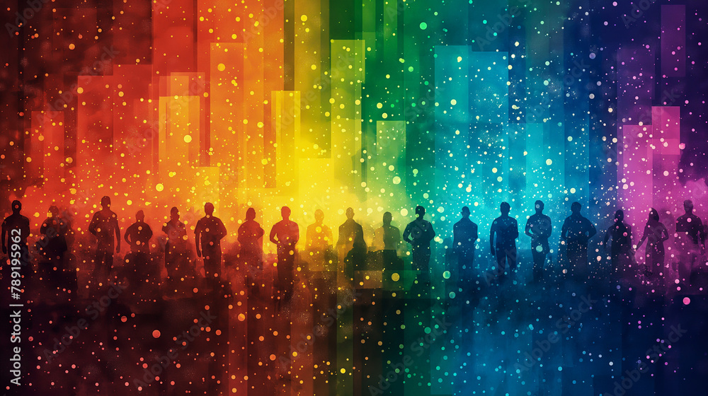 Colourful Silhouettes of Diverse People Walking Together. Multicultural ...