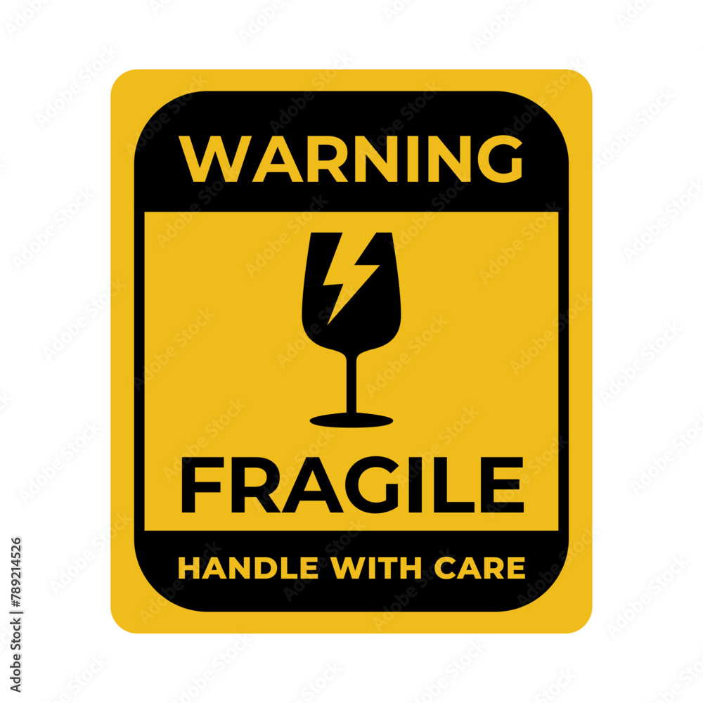 Sticker fragile handle with care vector. warning label, fragile label with broken glass symbol ...