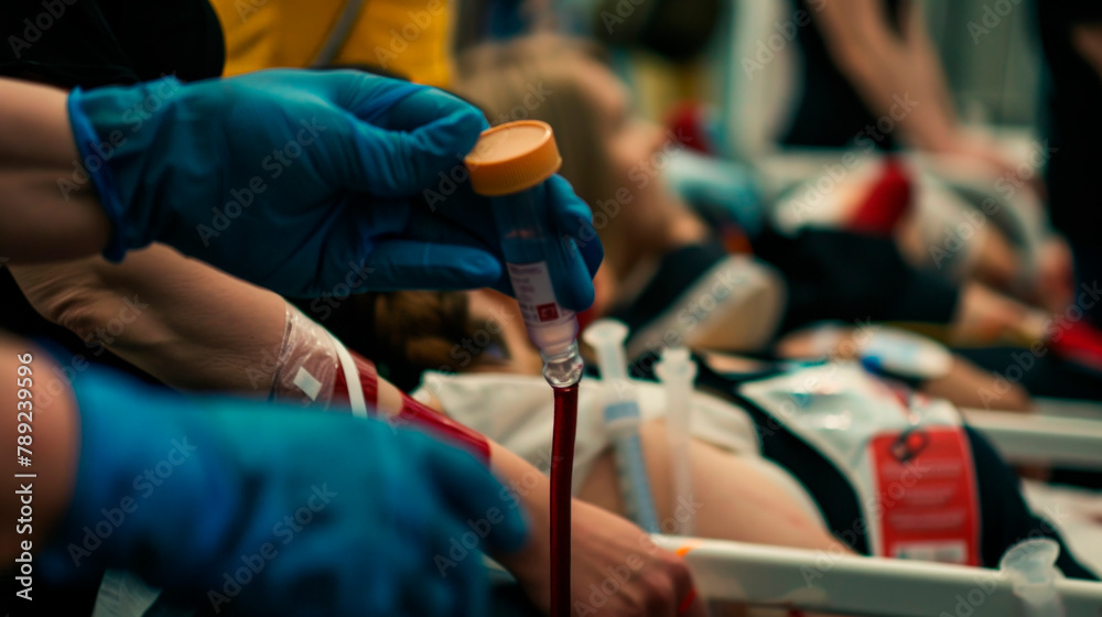 Blood donation. World blood donor day. Man and woman after giving blood ...