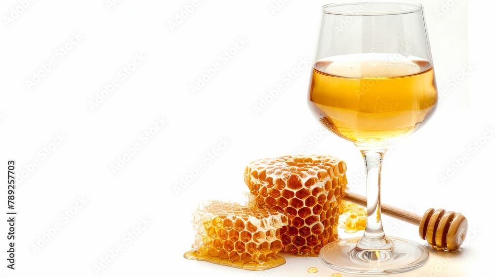 mead day background concept, glass of mead with honeycomb. isolated on ...