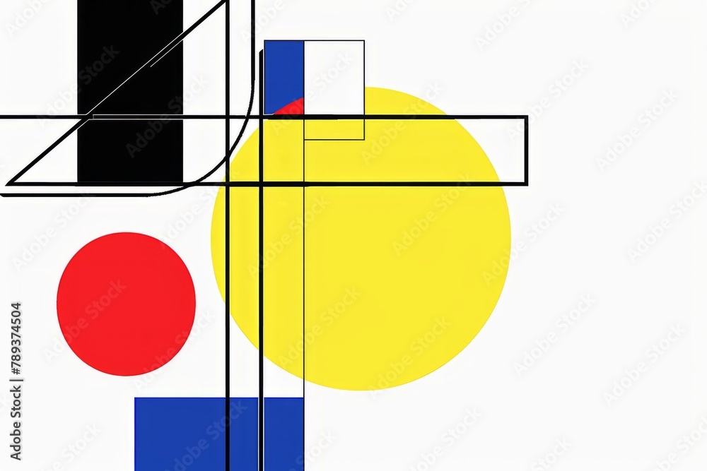 an image following the minimalism Bauhaus style, featuring red, blue ...