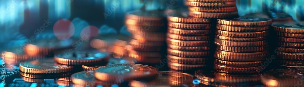 Visualize a stack of coins on a reflective surface with each coin ...