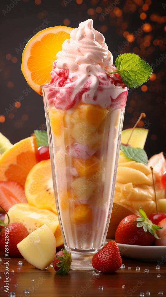 Tropical fruit ice cream smoothie blender vivid display mixes creamy ...