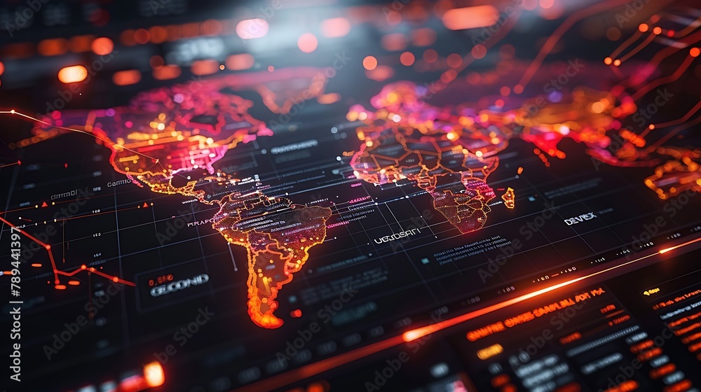 A futuristic display of interconnected data flows with holographic elements hovering over a ...