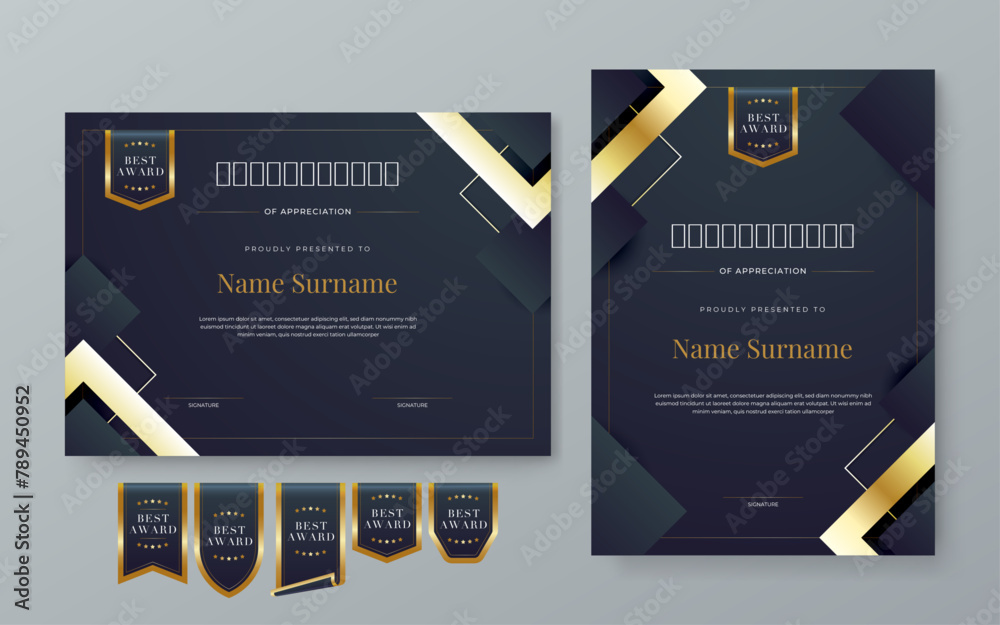 Black and gold vector award certificate template fancy modern abstract ...