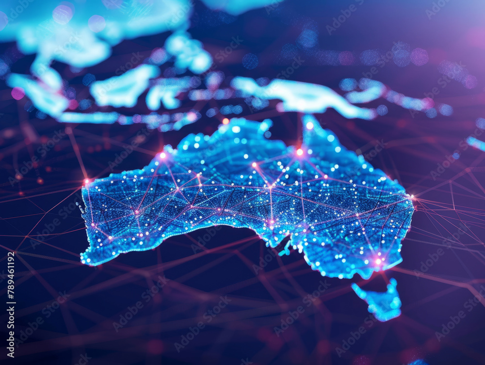 Electronic map of Australia, illustrating worldwide connectivity and ...