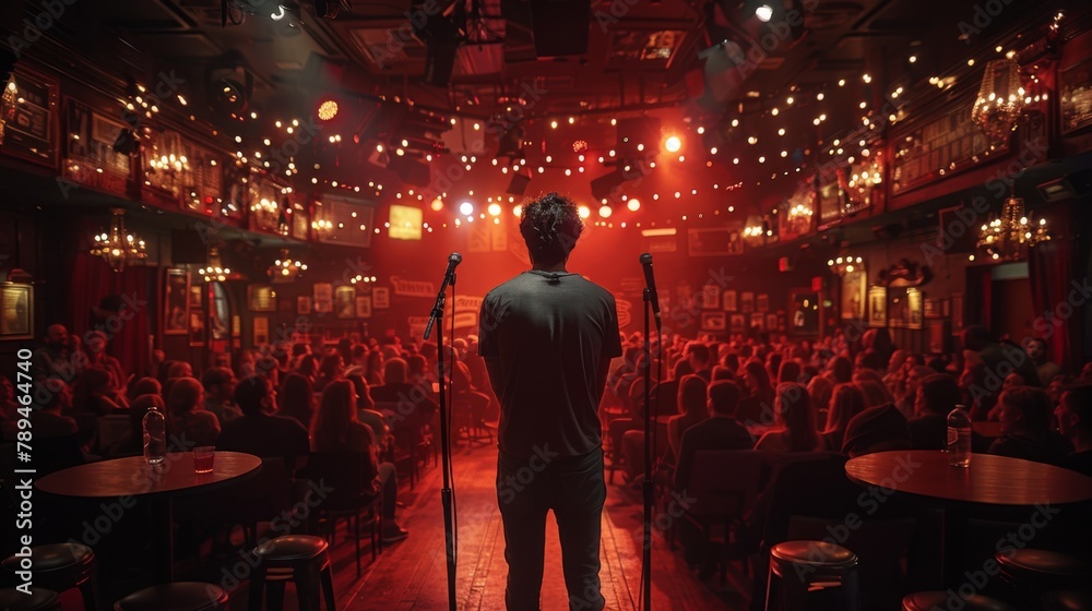 The Comedy Routine, bustling comedy club, a stand-up comedian, and ...