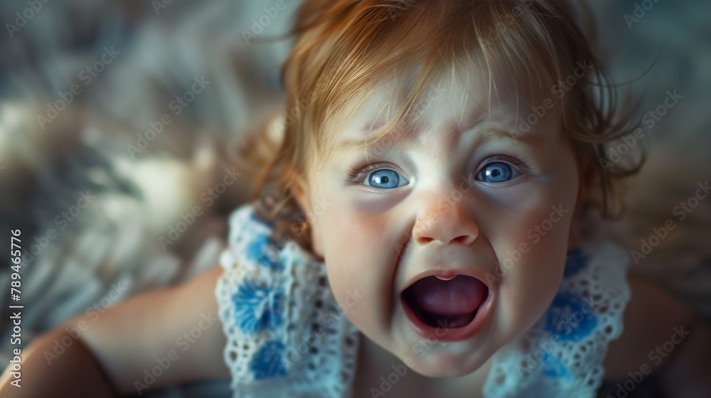 closeup photo of a cute little baby girl child crying and screaming ...