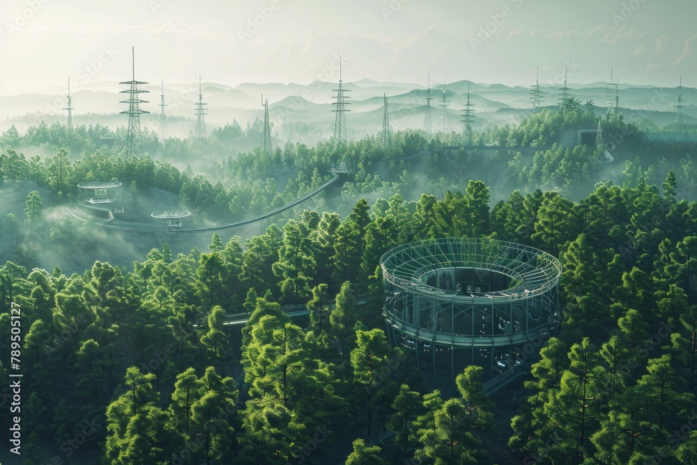 Foto de Stock Cinematic view of a high-tech monitoring station ...