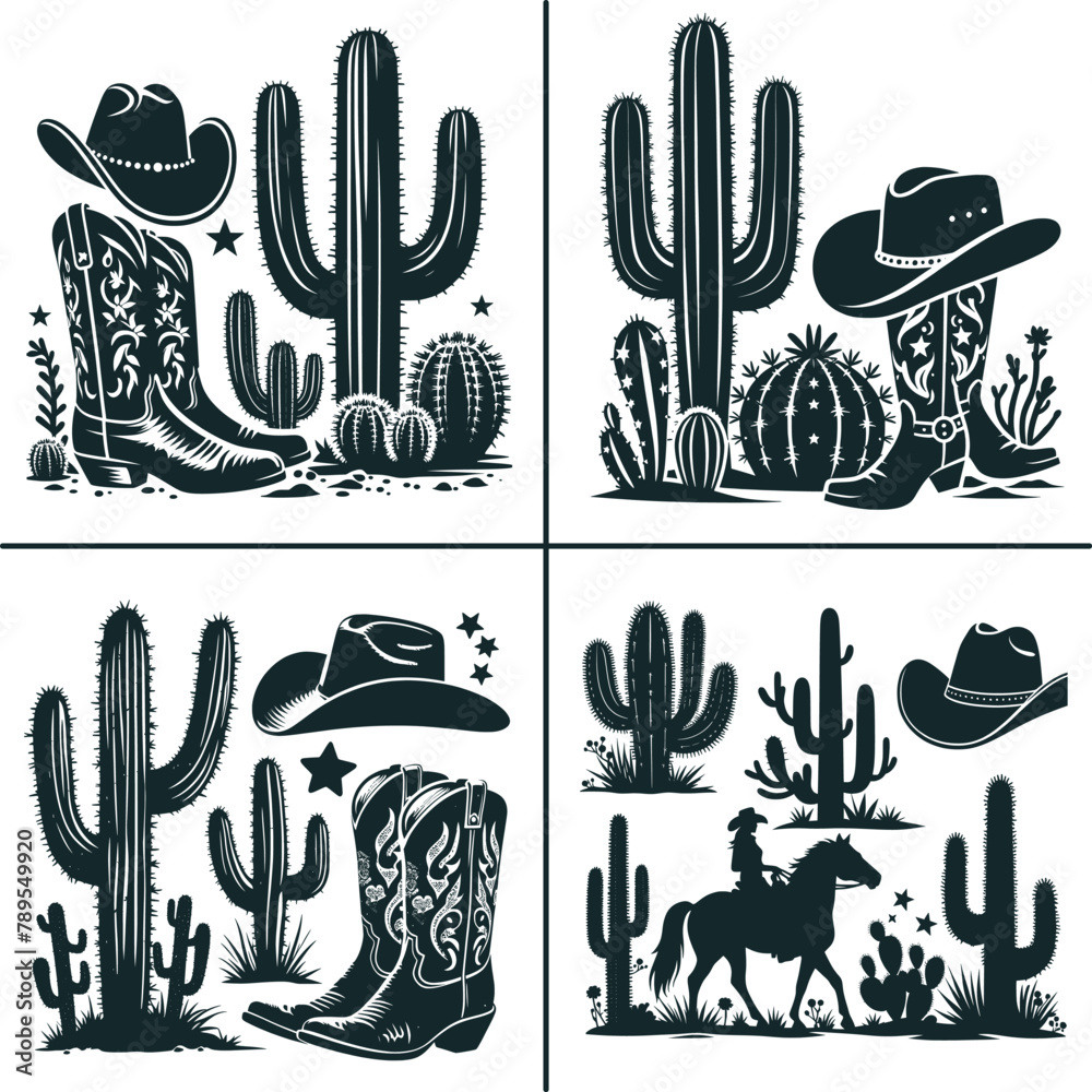 Western Desert Cactus Vector , Cowboy and Cowgirl Vector , Horse Vector ...