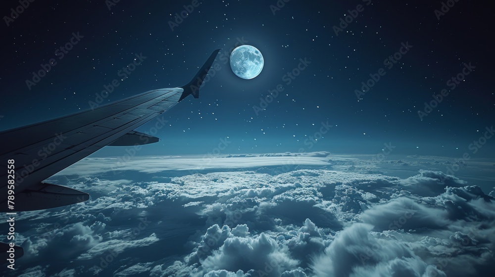 Airplane Wings: A photo of an airplane wing with the moon visible in ...