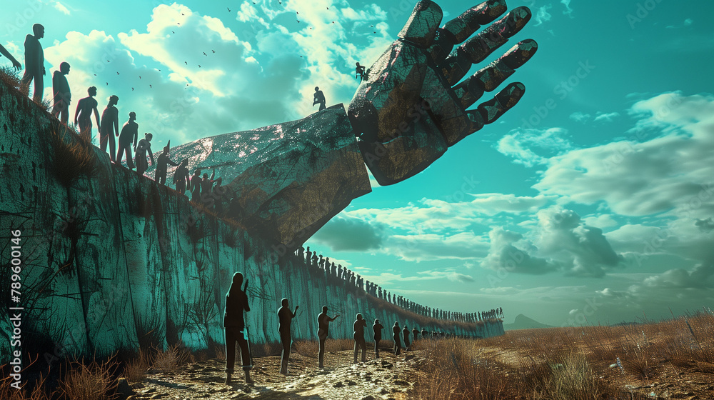 Photo Stock Embrace of Earth, Giant Hand Grasping the World Below,Gaia ...