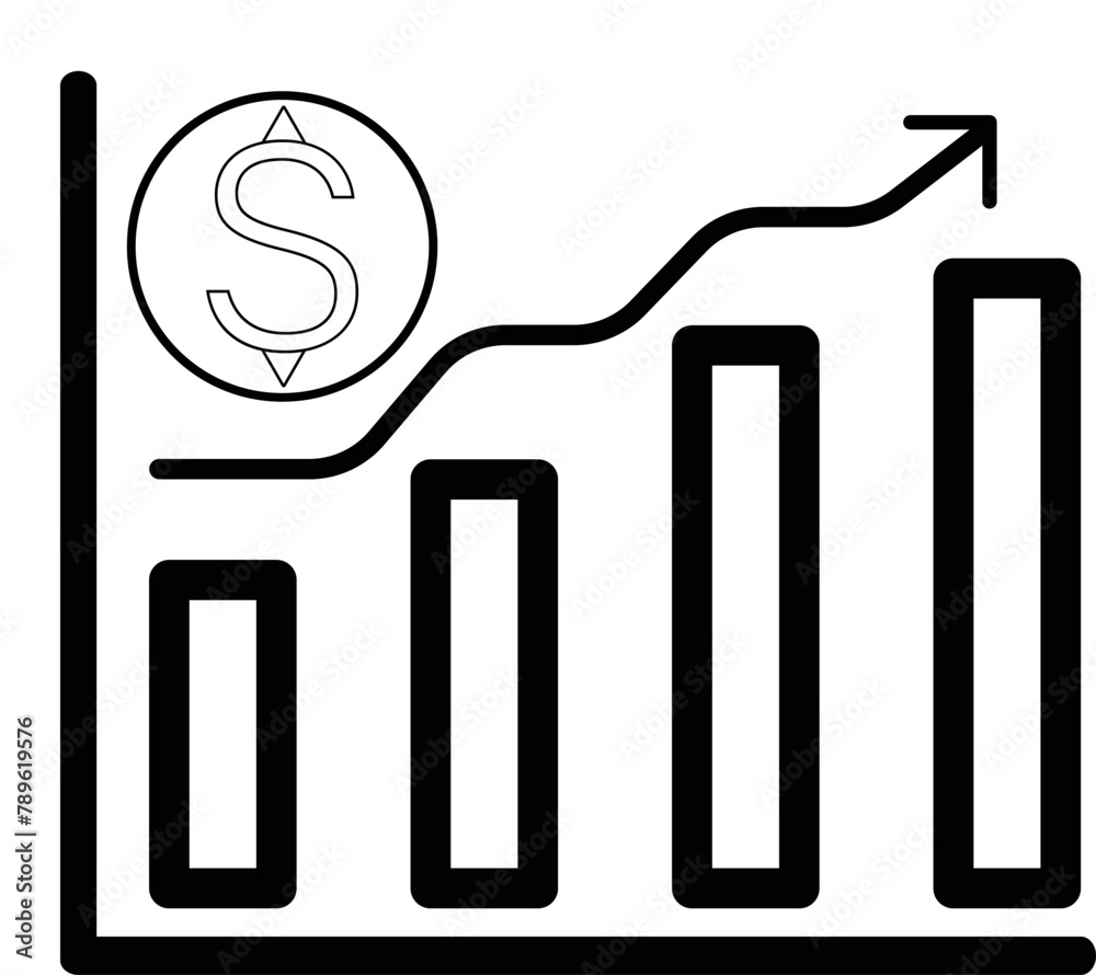 Dollar sign graph with arrow chart with arrow Growth Diagram and Bar ...