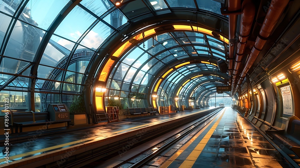 A sleek futuristic train station with curvaceous architecture ...