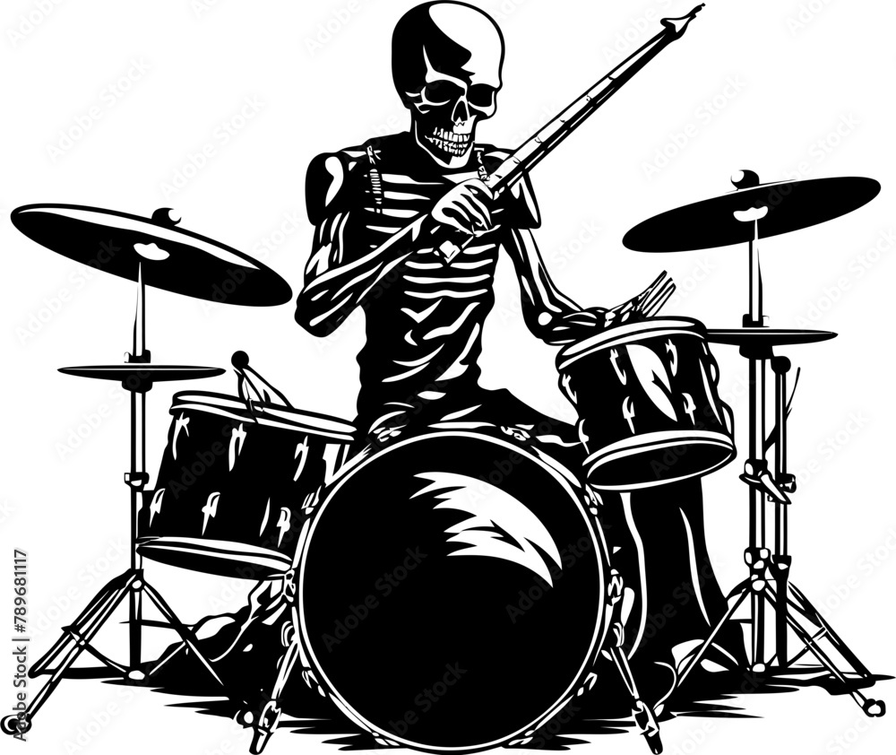 Drumming Dead Musician Skeleton Symbol Ghostly Grooves Drummer Vector ...