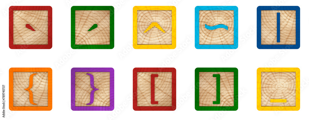 3D render set of colorful wooden blocks without signage and accent ...
