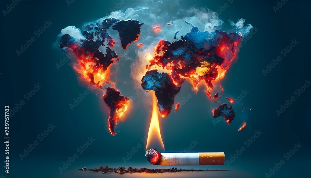 World no tobacco day awareness for world map burning from cigarette ...