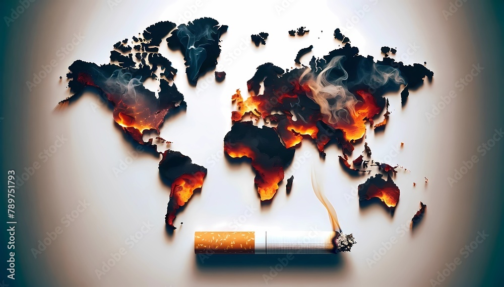 World no tobacco day awareness for world map burning from cigarette ...