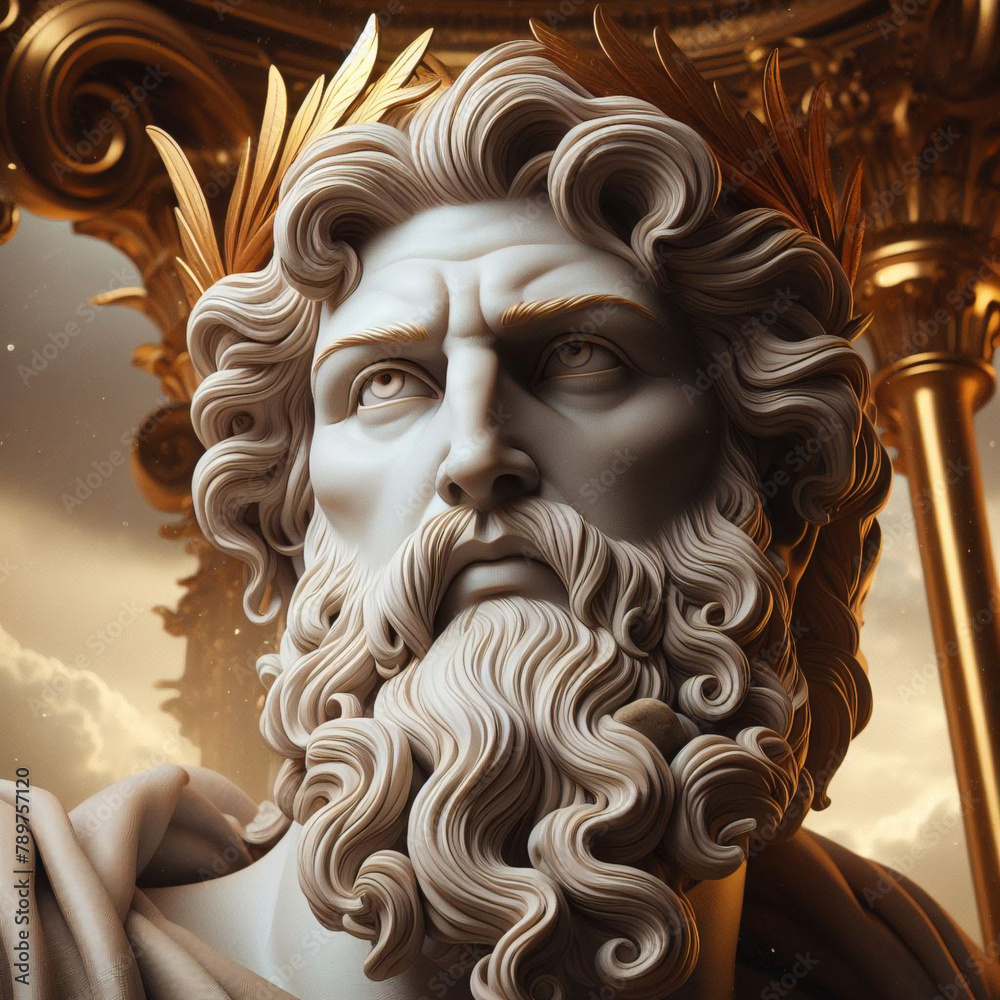 Illustration of a Renaissance statue of Zeus, king of the gods. god of ...