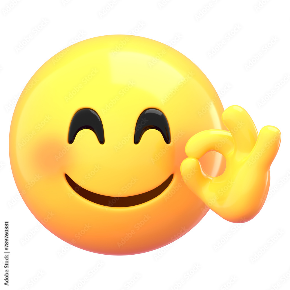 OK smiley emoji png sticker, 3D rendering transparent background Stock ...