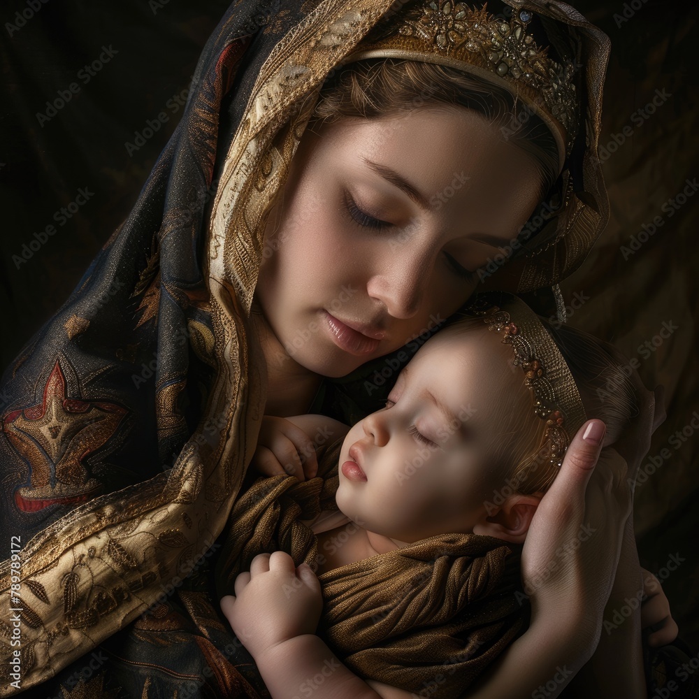 Divine maternal bond, the icon of Blessed Mary and Baby Jesus Christ ...
