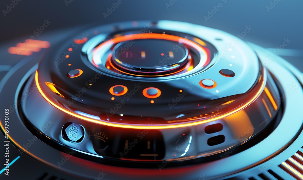 Capture the sleek, futuristic design of a voice recognition device in a ...