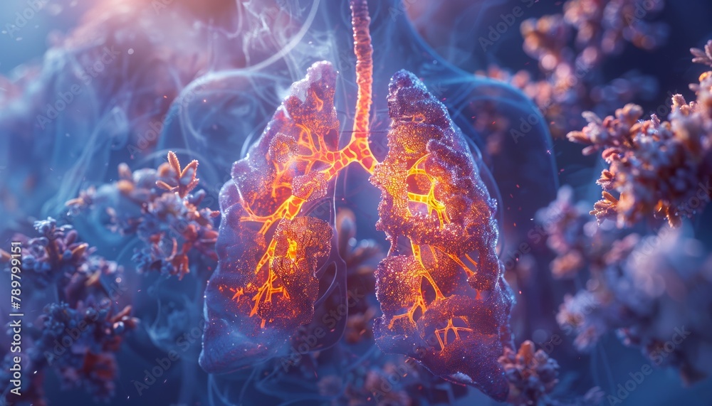 Depiction of cystic fibrosis affecting the lungs, showing thick, sticky ...