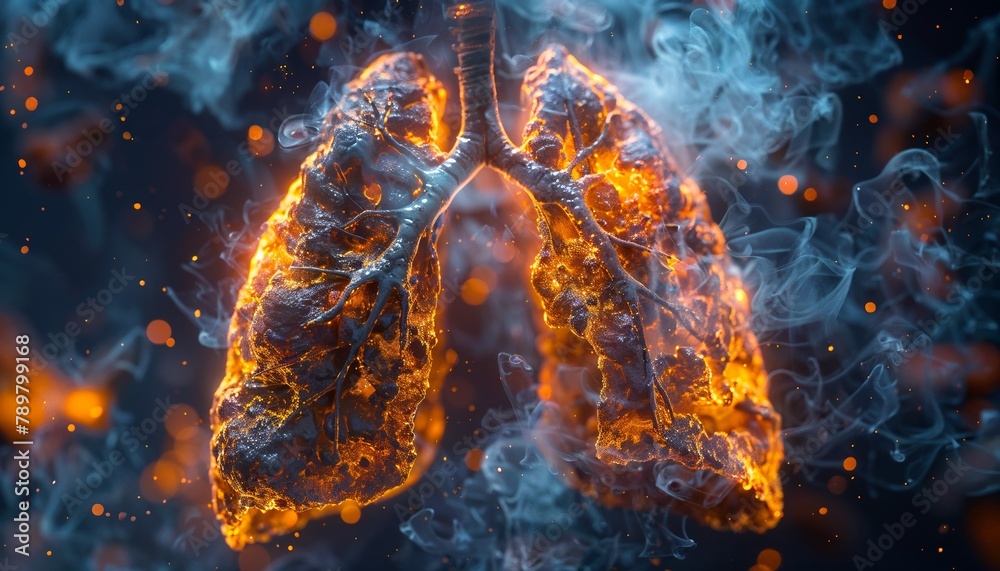 Depiction of cystic fibrosis affecting the lungs, showing thick, sticky ...
