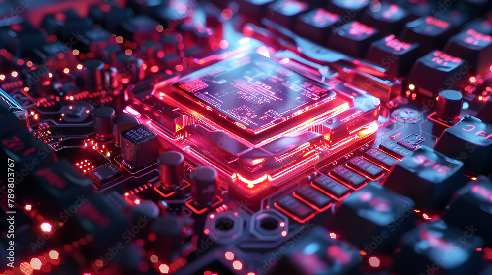 This close-up shot showcases an isometric 3D cpu that exudes a ...