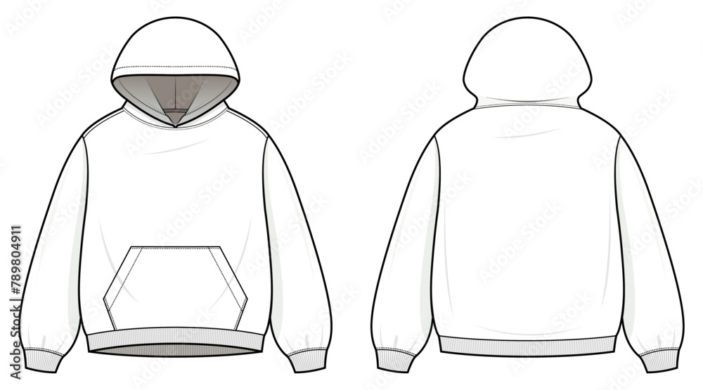 Hoodie technical fashion illustration. Hoodie vector template ...