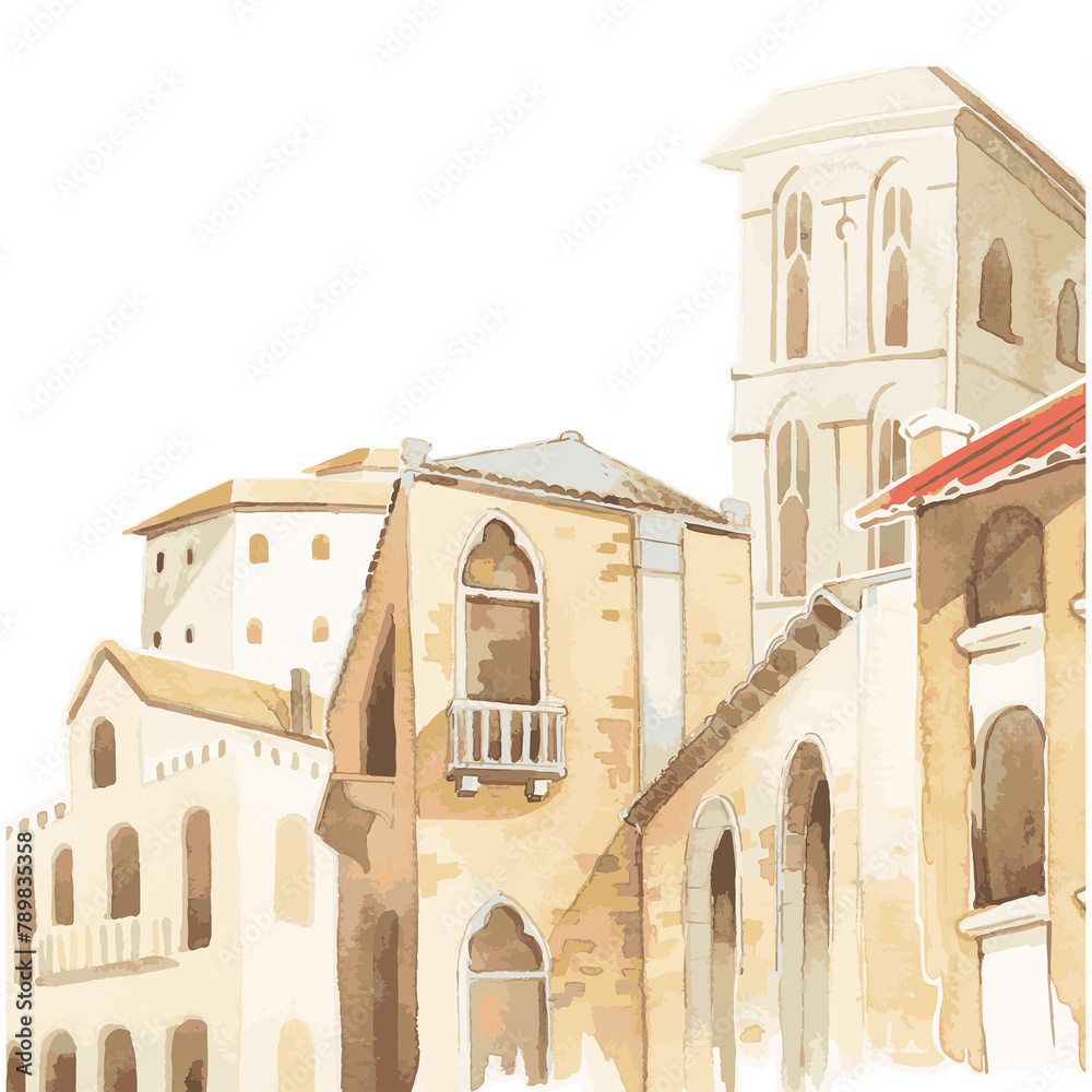 Png border with Mediterranean architecture in pastel color on ...