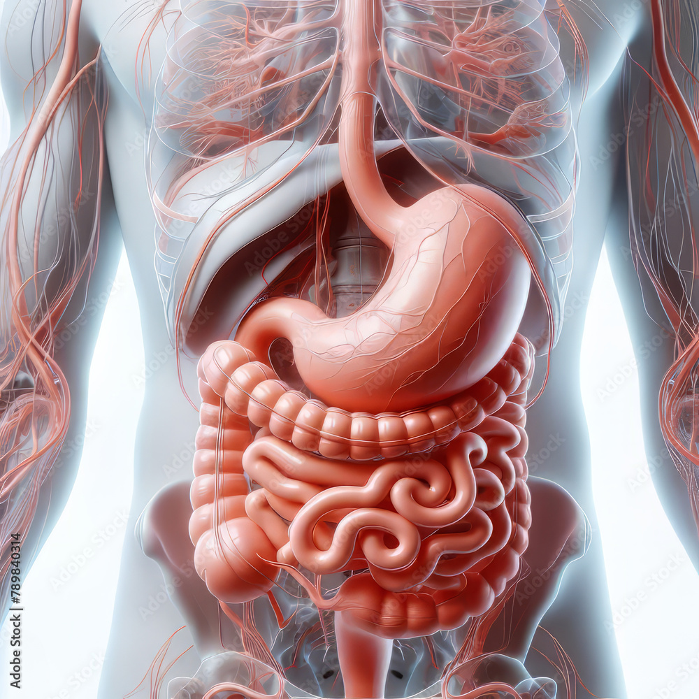 The illustration shows the anatomical structure of the stomach organ ...