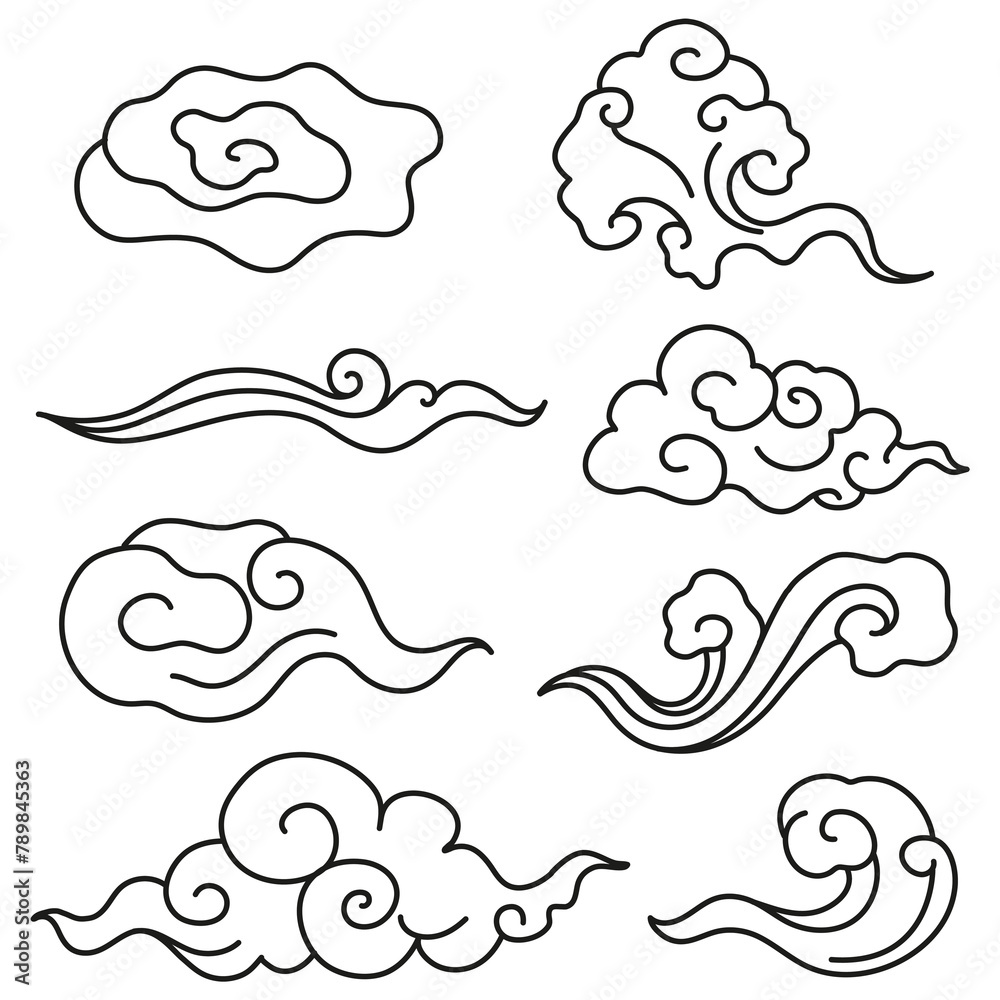 Traditional cloud png sticker, black Chinese design clipart set Stock ...