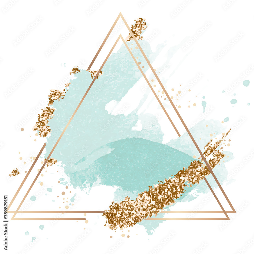 Aesthetic triangle frame png clipart, green and gold glittery design ...