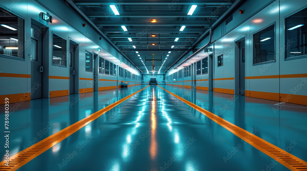 advanced semiconductor production fab cleanroom with a working overhead ...