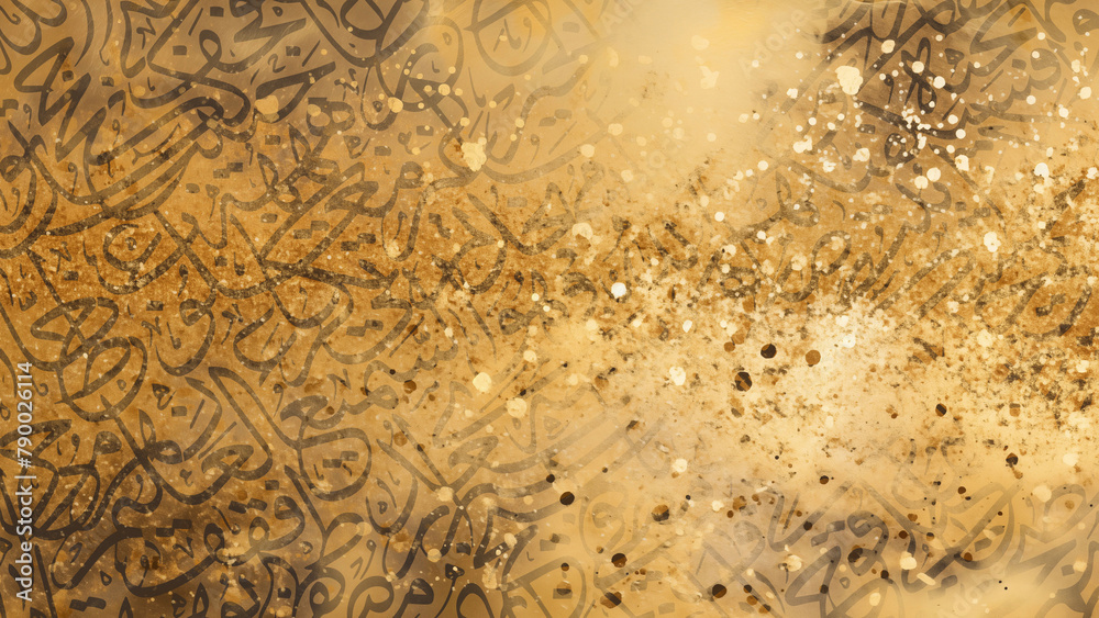 Arabic calligraphy wallpaper on a Gold wall with a black interlocking ...